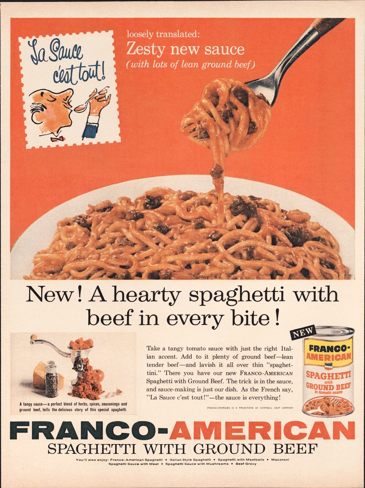 1959 Franco American Canned Spaghetti Vintage Print Ad Microwave Wall ...
