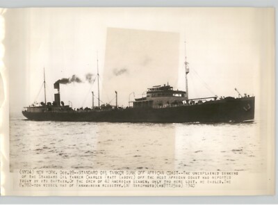OIL TANKER Charles Pratt Before TORPEDOED VINTAGE 1940 WWII Press Photo ...