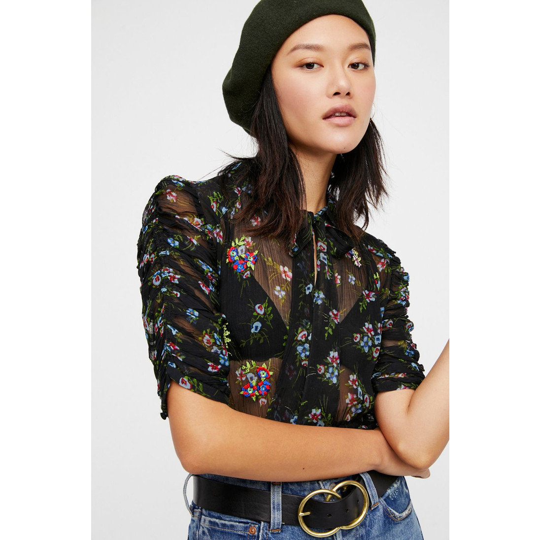 FREE PEOPLE Buttercup Embellished Button Down Top Wom… - Gem
