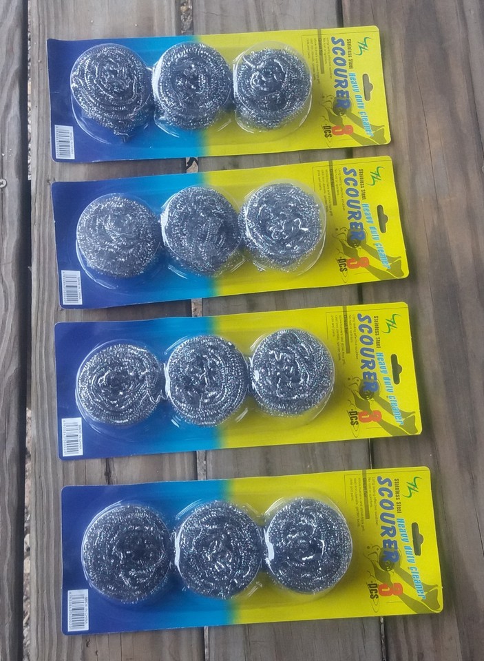 Wire Sponge Stainless Steel Metal Pot Scrubber (12 Pieces) 4 Packs Free ...