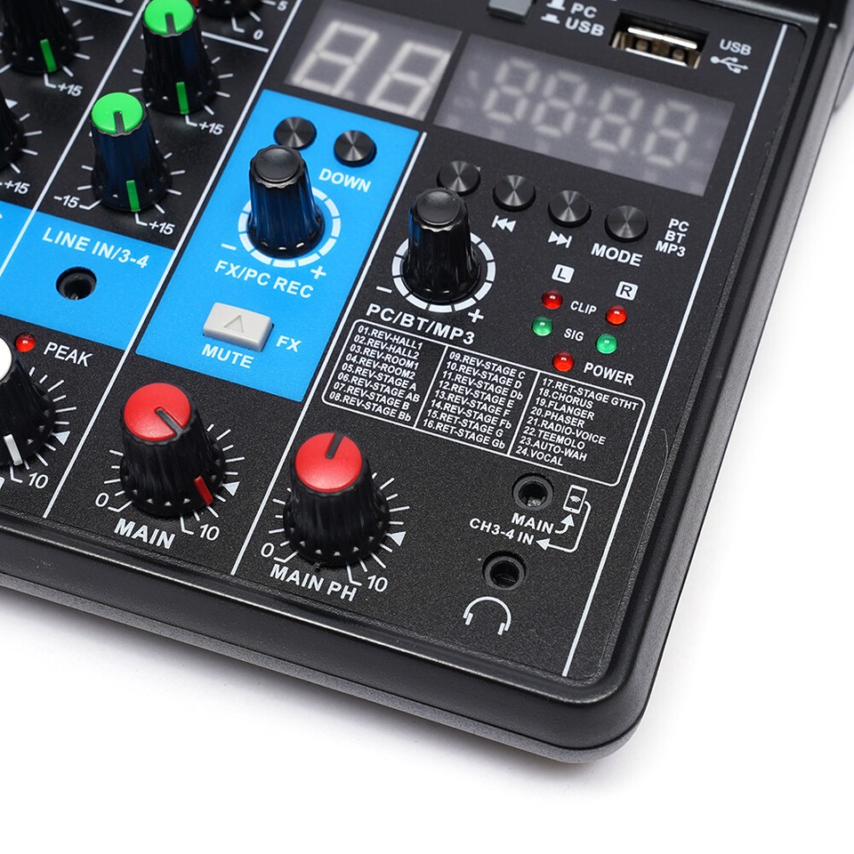 4/2 Channel Mini Audio Mixer Bluetooth USB DJ Console + Sound Card ...