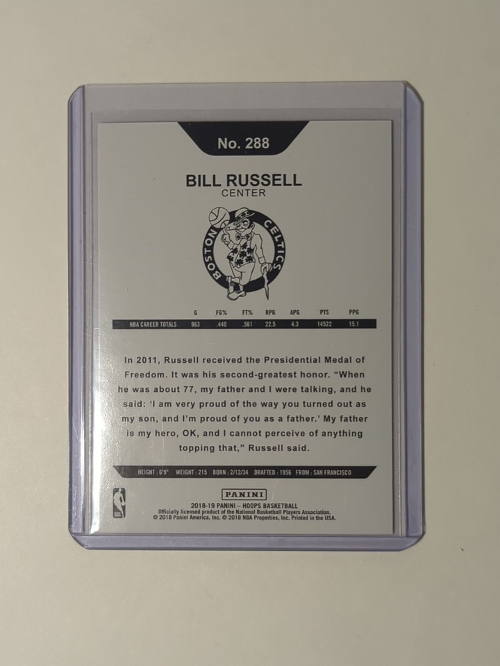 2018-19 Panini NBA Hoops Purple BILL RUSSELL Boston Celtics No. 288 | eBay