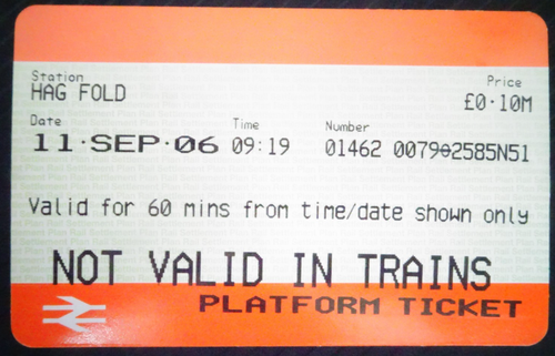 HAG FOLD - British Railway PLATFORM TICKET - Window 51 | eBay UK