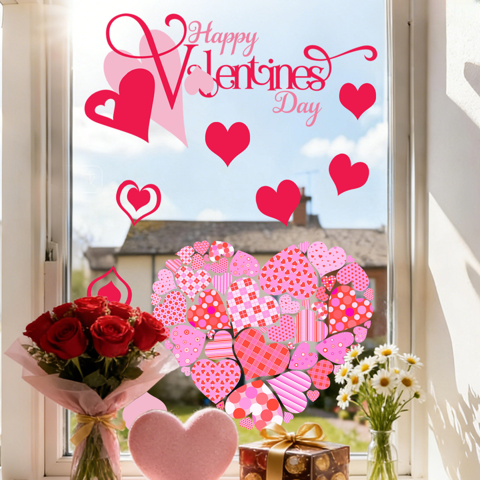 Heart-shaped Decal Removable Window Art Valentine's Day Decor Double ...