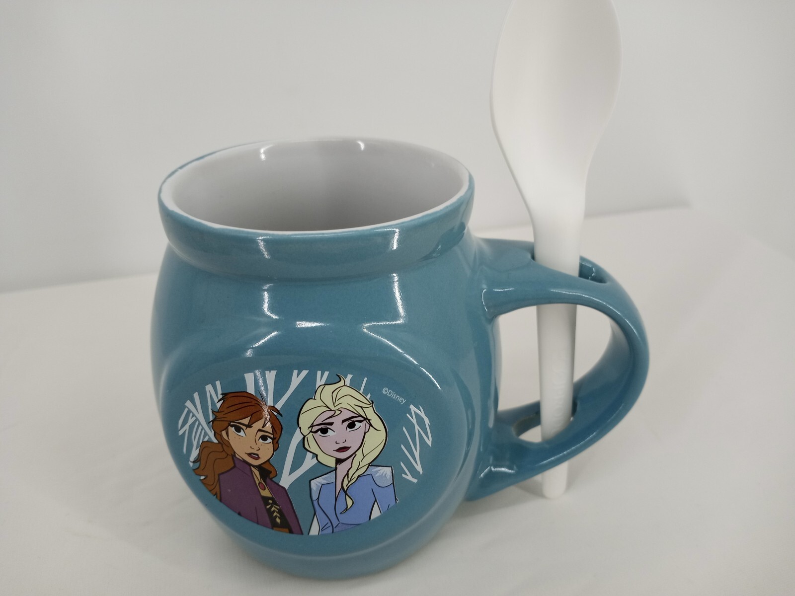 Disney Frozen Anna & Elsa Blue Mug Coffee Cop Cocoa Tea W/ Spoon Slot ...