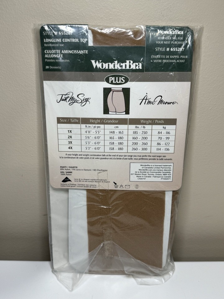 WonderBra Plus Just My Size Beige Nylons Size 4X Longline Control Top ...