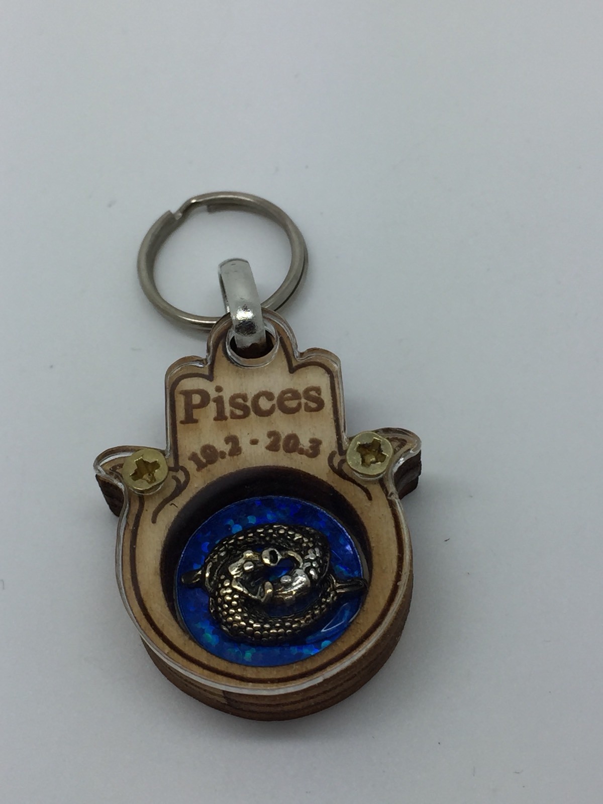 Pisces Zodiac Keychain Hamsa Shape Handmade With Wood In The Holy Land ...