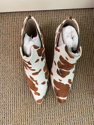 Barn Babe Boots Size 10 Brown and White Cow Spots Zipper in back | eBay
