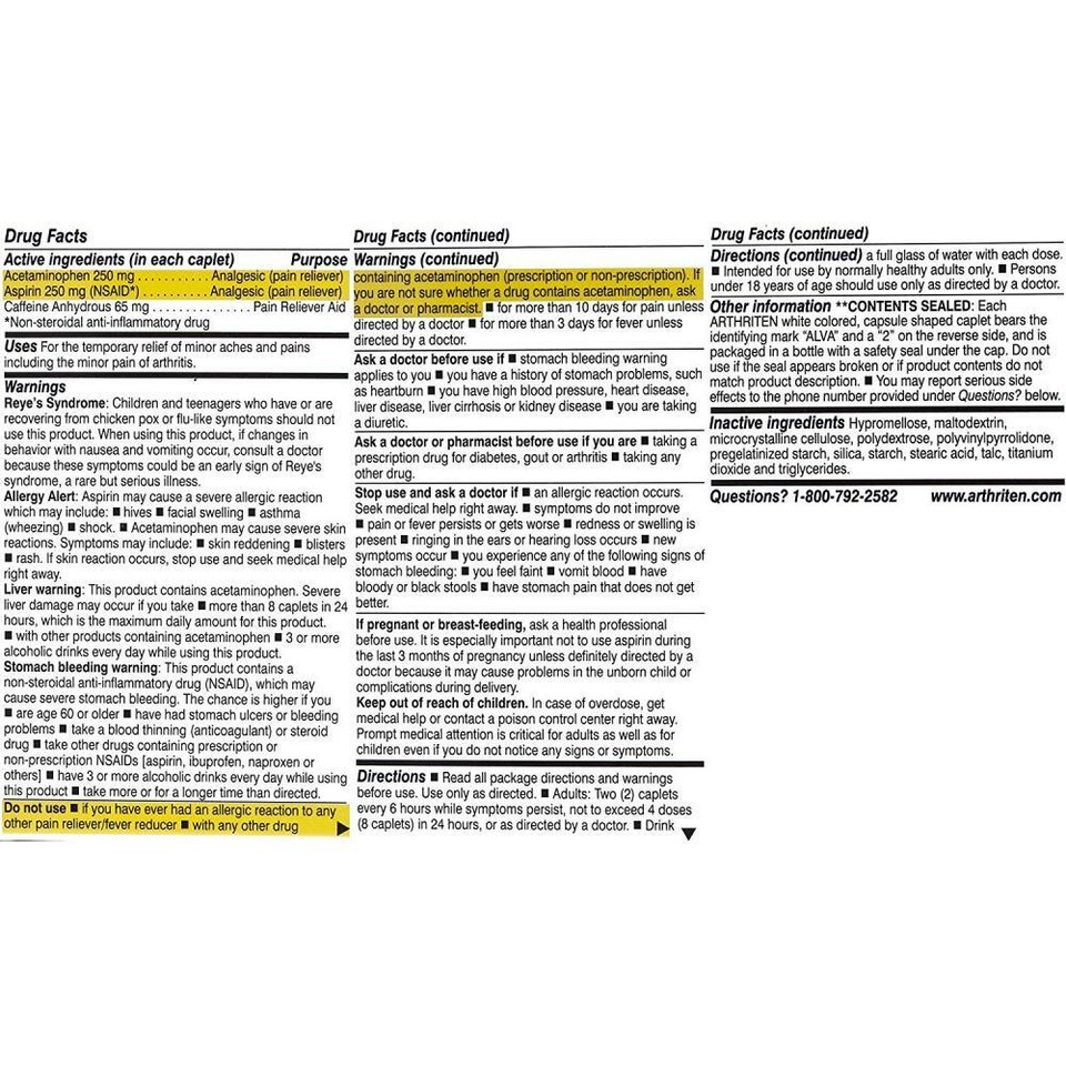 Arthriten Inflammatory Pain Formula Caplets 28 Count, with 3 Active ...