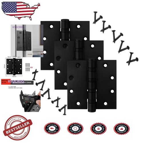 High-Quality 4" Stainless Steel Hinges - Non-Removable Pin, Matte Black ...