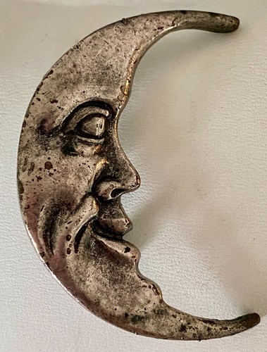 Vintage Crescent Moon Pin Brooch Man On The Moon Silver Tone Half Moon ...