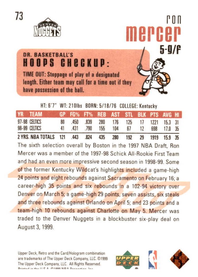 1999 Upper Deck Retro Ron Mercer 73 | eBay