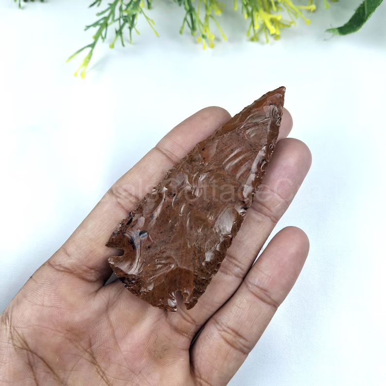 Obsidian Arrowhead, Hand-Carved Mahogany Select Size Obsidian Gemstone ...