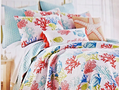Coral Color Sea Design Quilts Modern Ocean Themed Quilt Pattern: