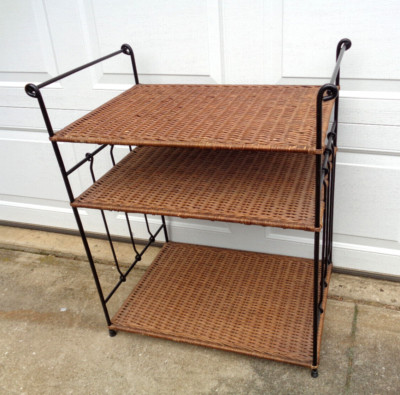 GREAT MID CENTURY MODERN ARTHUR UMANOFF SMALL IRON & WICKER UTILITY ...