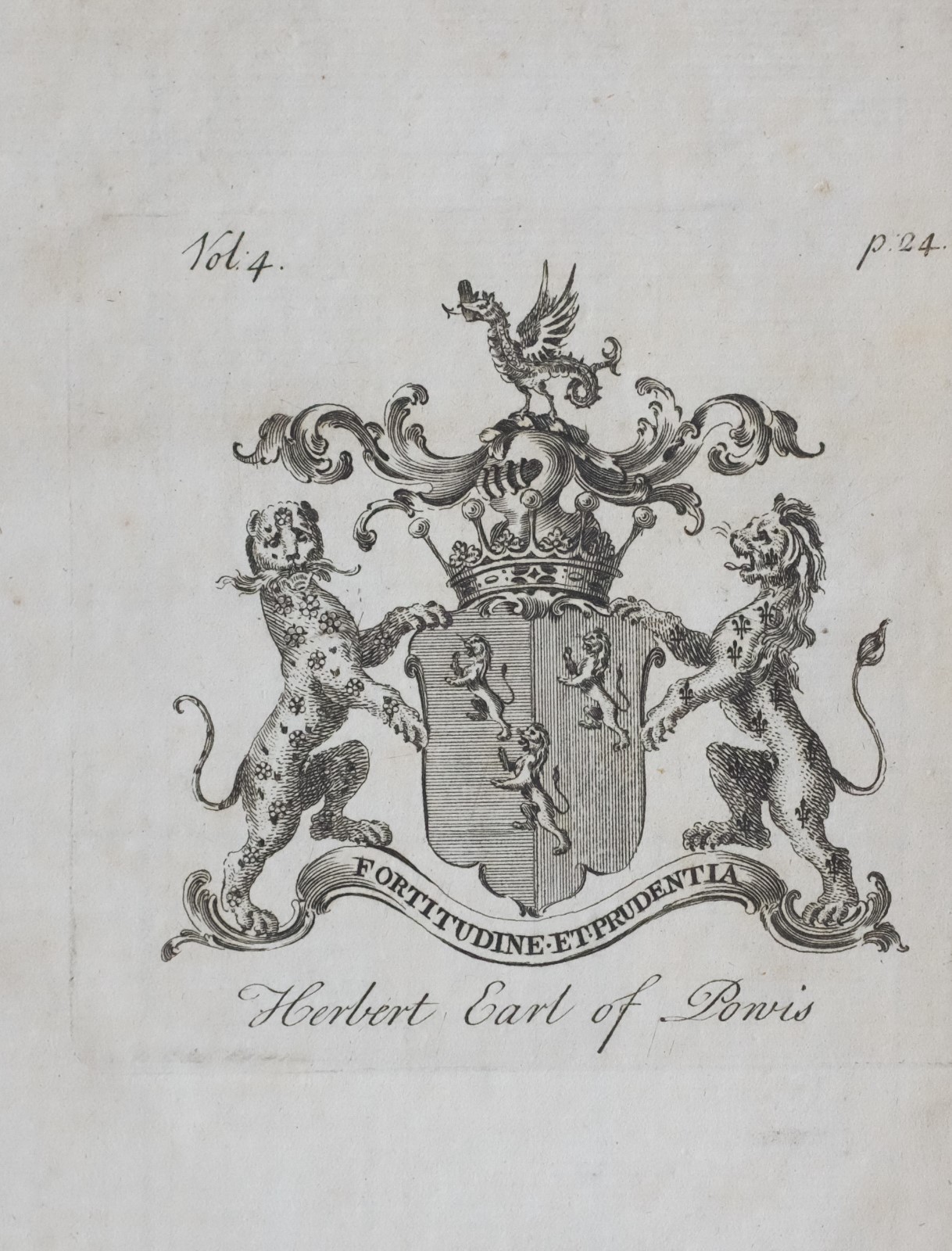 1756 ANTIQUE PRINT FAMILY CREST COAT OF ARMS HERBERT EARL OF POWIS ...