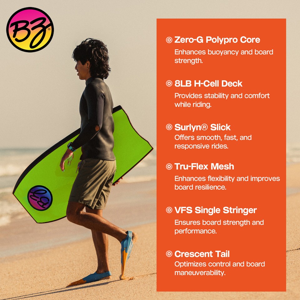 BZ Pro 42" Bodyboard Profession Crescent Tail Zero-G Polypro Core Beach ...