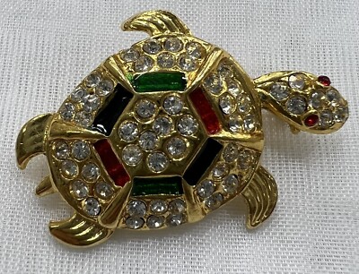 18KGP Sea Turtle Pin. Made with Swarovski Crystals. Rare Find Brooch ...