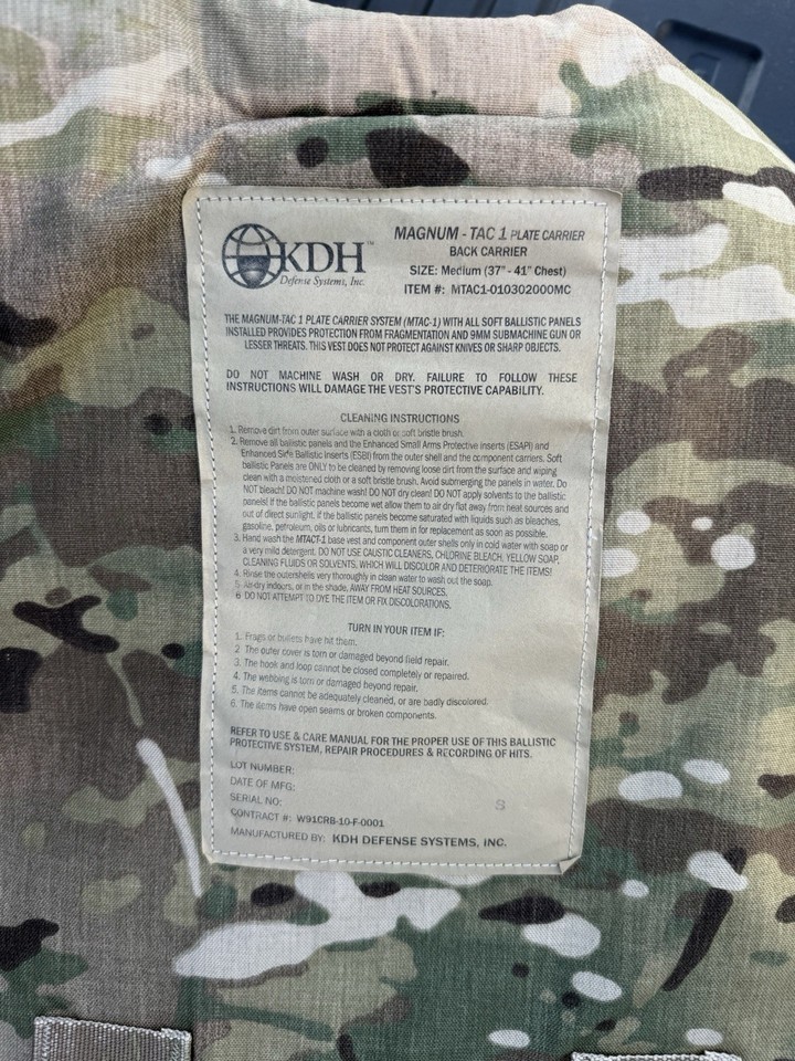 KDH Defense Multicam TAC-1 USGI Plate Carrier With Soft Armor Inserts ...