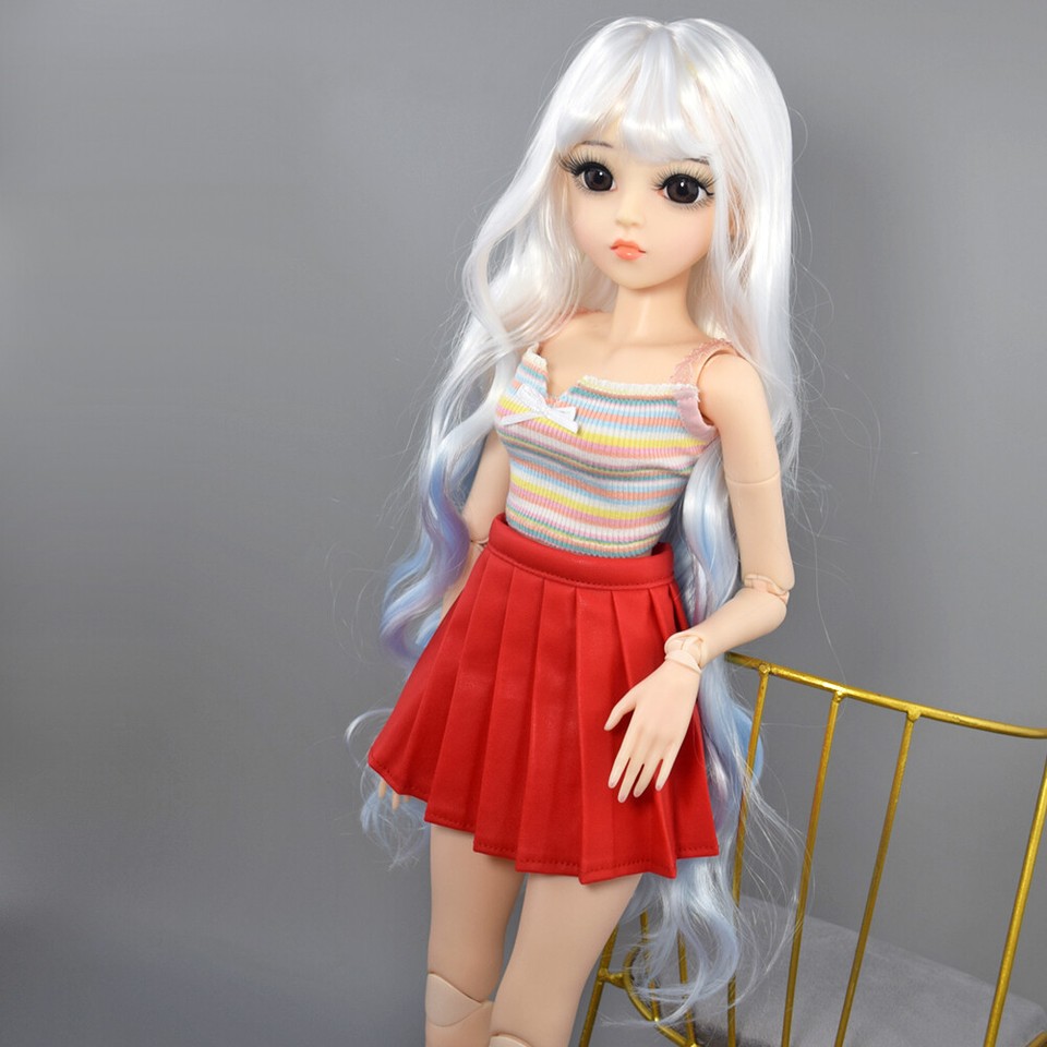 24inch 60cm BJD Doll + Face Makeup + Gradient Wig + Shoes + Cute Dress ...