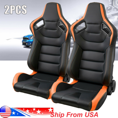 1Pair PU Leather Racing Seat Reclinable Seats Sport Seat W/2 Sliders ...