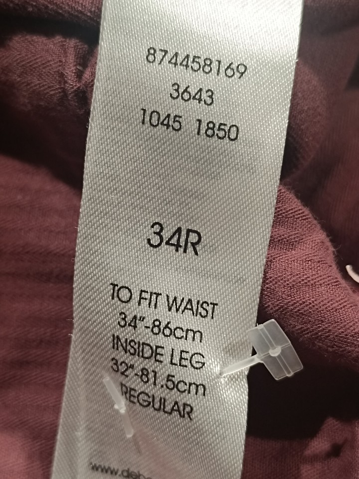 Jasper Conran Men's Burgundy Chinos - Size 34R (Waist 34" Leg 32 ...