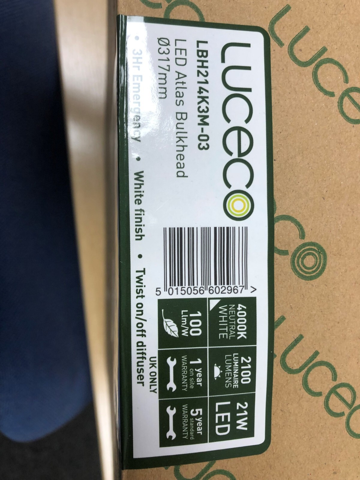 LUCECO LBH214K3M-03 Atlas Bulkhead light 21W LED White 4K 3h Emergency ...