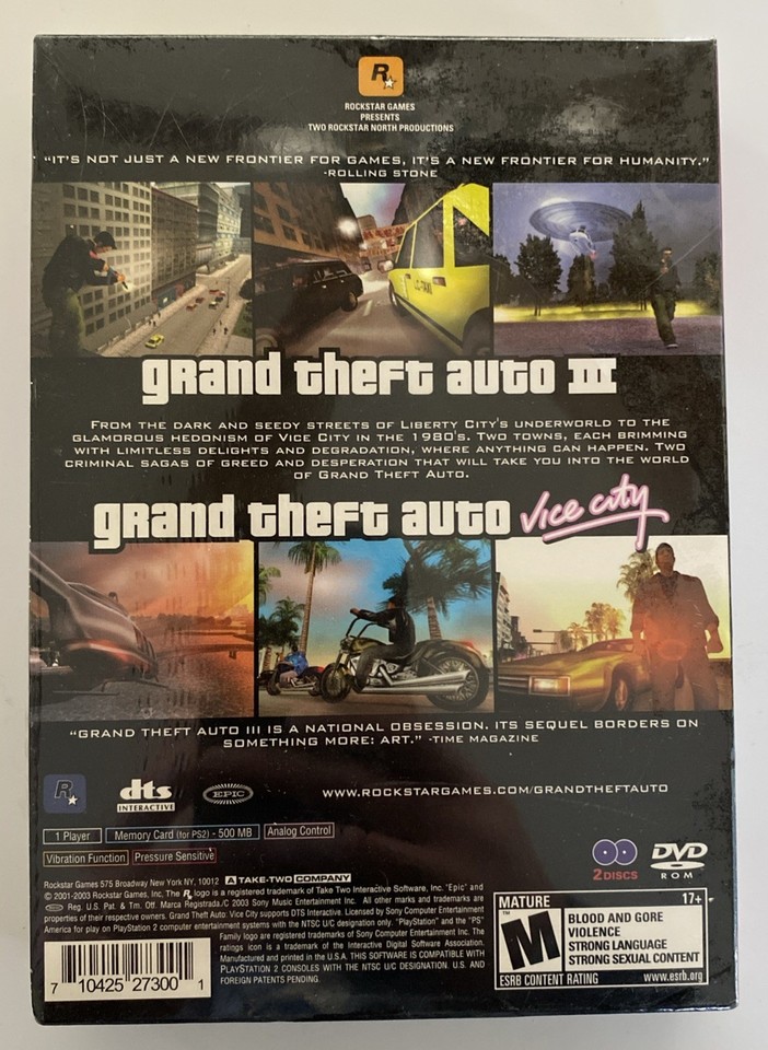 NEW SEALED Grand Theft Auto ROCKSTAR GAMES Double Pack PS2 -GTA 3 and ...