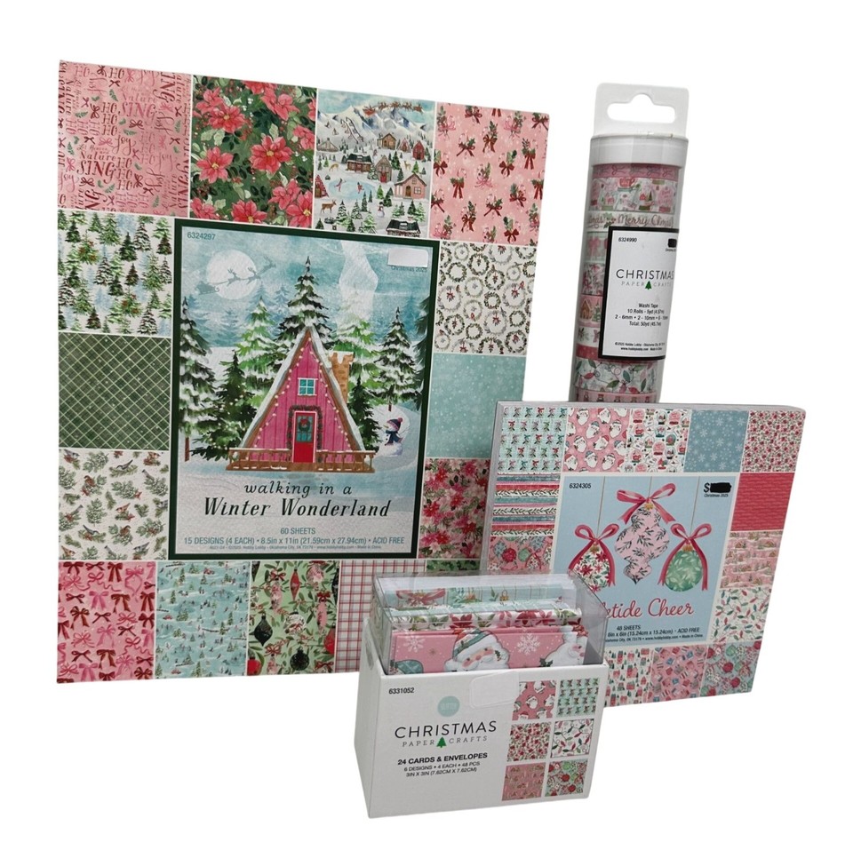 Christmas Paper Crafts Set Pink Holiday Scrapbook Holiday Packs Cards ...