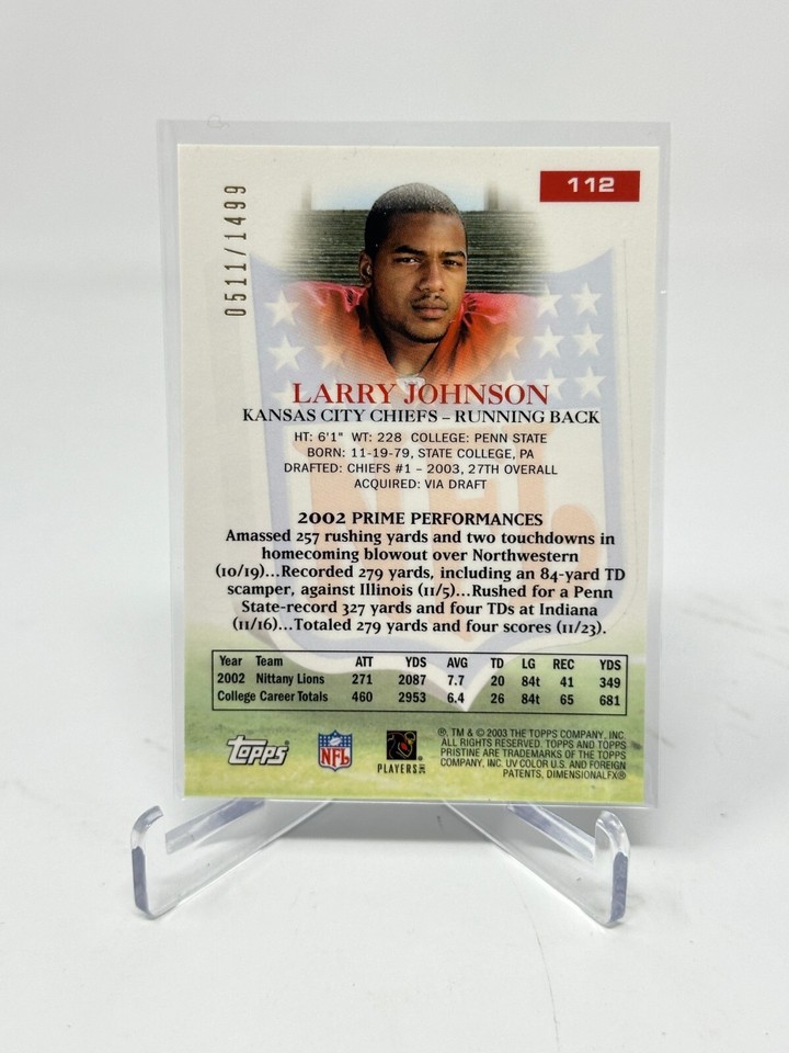 2003 Topps Platinum Football Larry Johnson Card #112 #0511/1499 | eBay