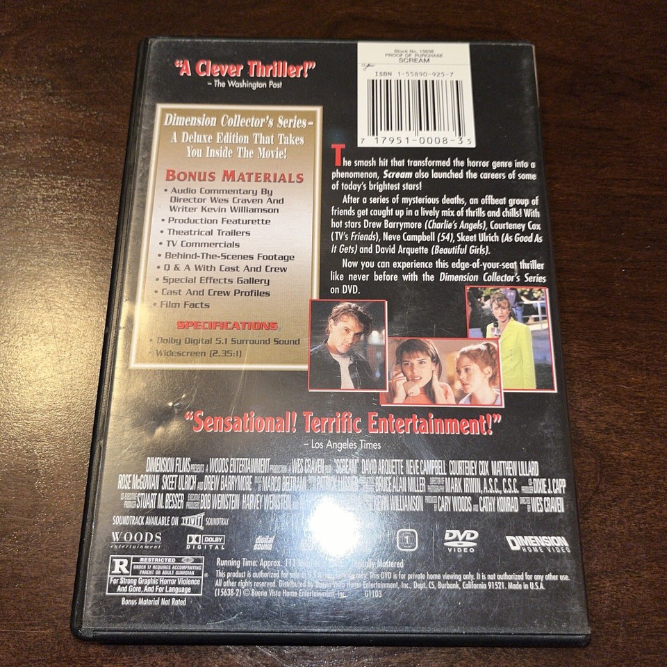 SCREAM - Collector's Series DVD - Halloween Scary Thriller Movie ...