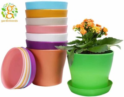 Plastic Colorful Flower Plant Container Pots with Pallet Indoor Seed ...