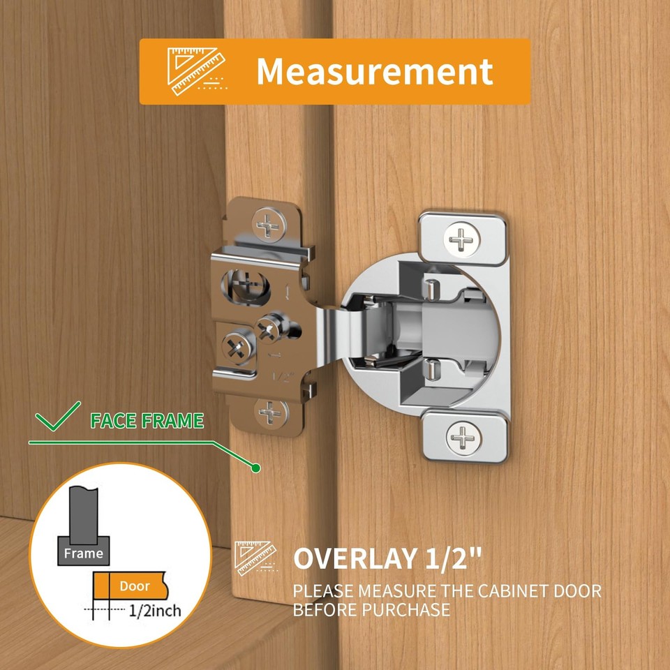 10 Pack 1/2" Overlay 3D Soft Close Concealed Hinge, Face Frame Door ...