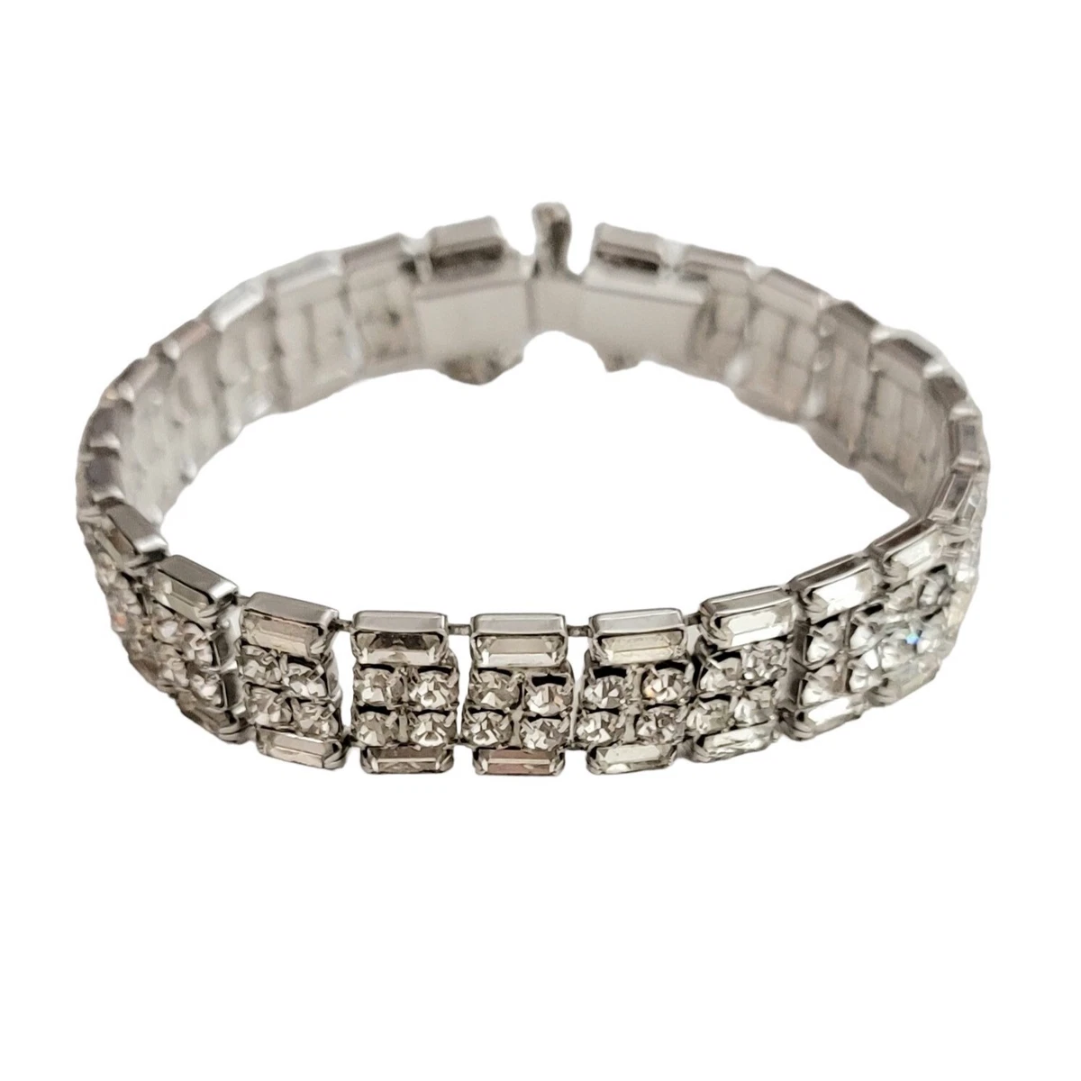 sale store Vintage Designer Prong set crystal bracelet with safety ...