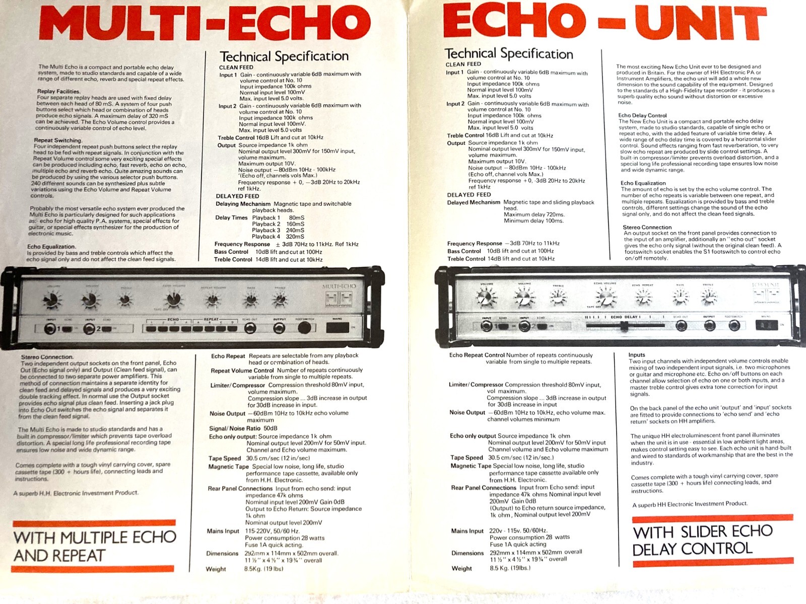 HH Multi-Echo & Echo Unit Original Promo Sheet 1978 4-Sides Made in the UK