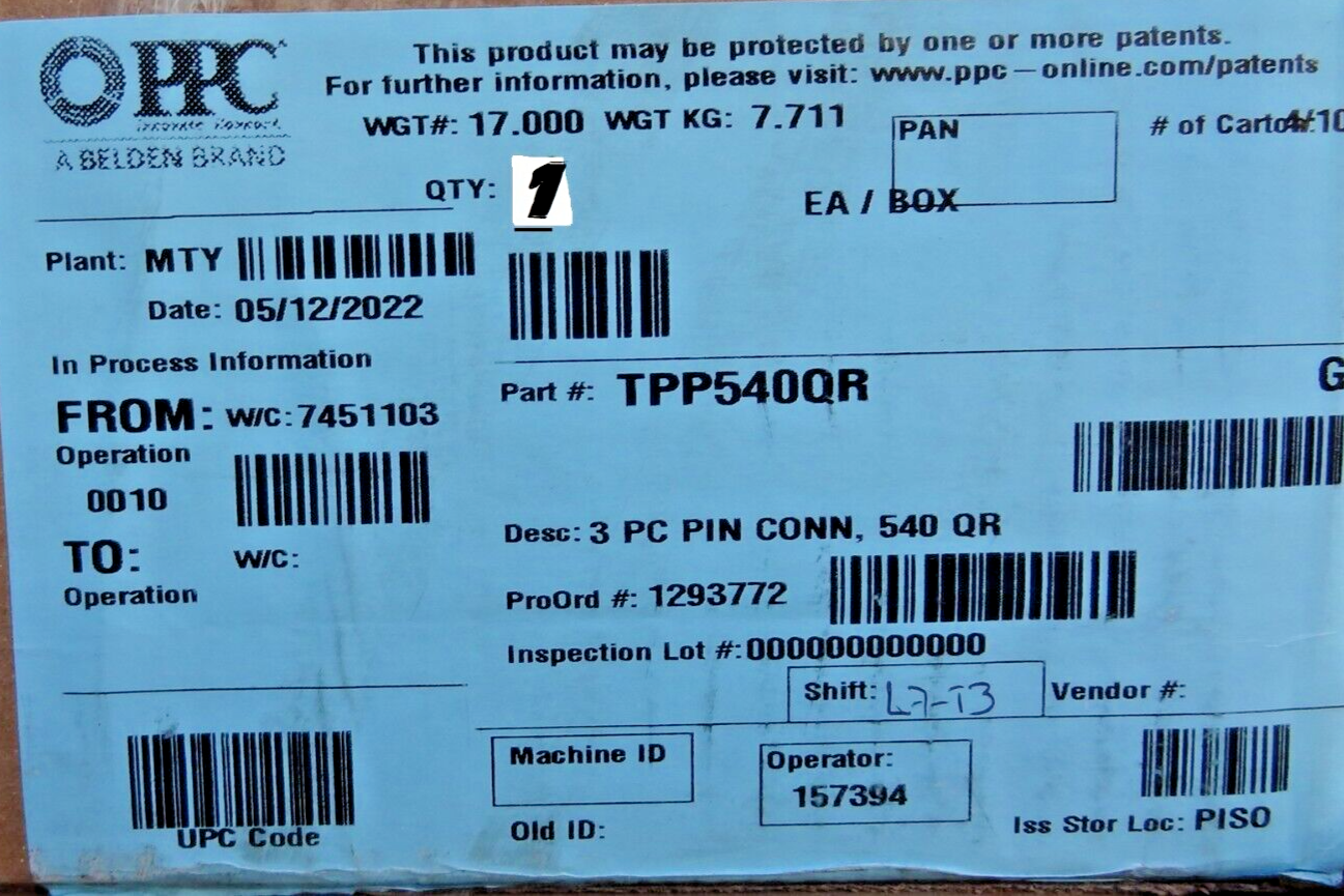 PPC Belden Hardline 3-Pc Pin Cable to Pin Connector for 540 QR Cable ...