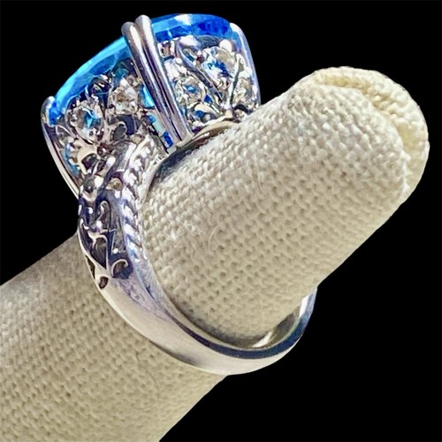 Vault Ostro Blue White Topaz 925 Sterling Silver Oval Cocktail Ring 11 ...