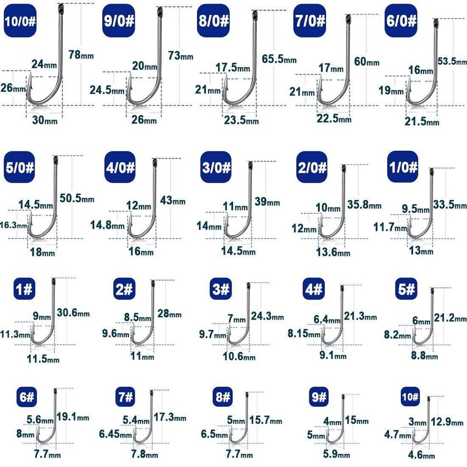 50Pcs Saltwater Long Shank Fishing Hooks High Carbon Steel 12mm~78mm ...
