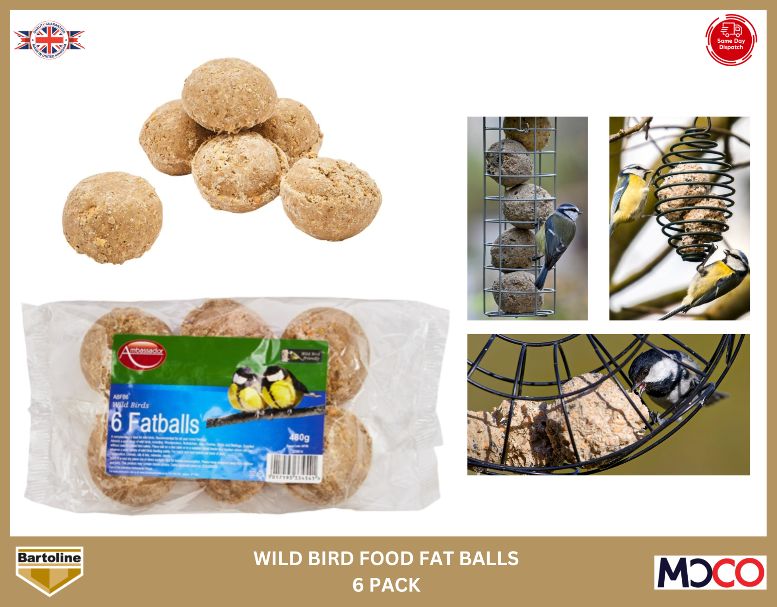 WILD BIRD FOOD HIGH ENERGRY NATURAL BALANCE FAT BALLS UNNETTED FEED 6 ...