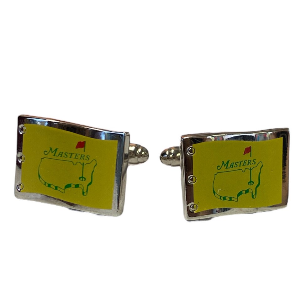 Masters Yellow Pin Flag Enameled Silver Cufflinks - Green Flag Outline ...