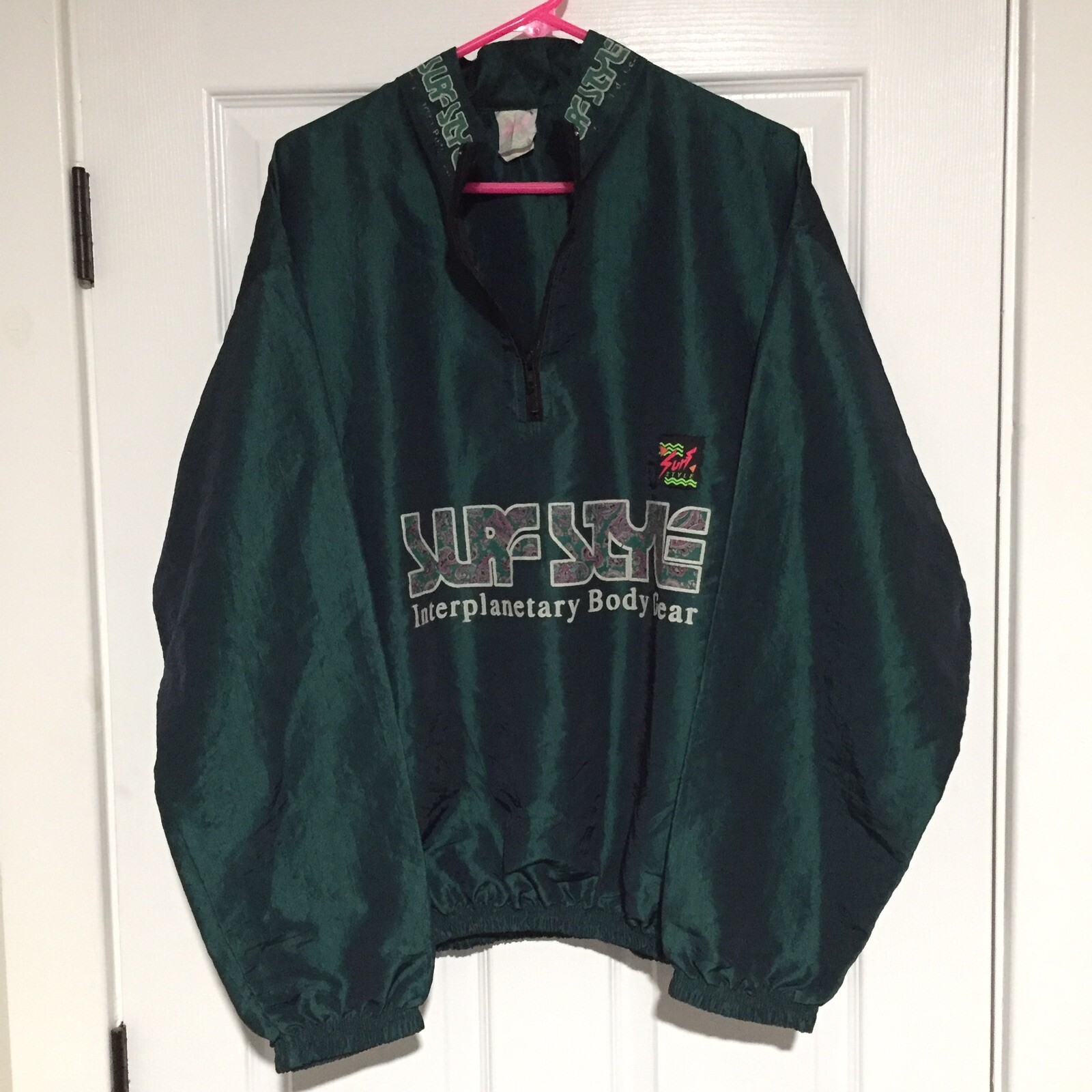 Vintage Green Surf Style Iridescent Windbreaker One Size Paisley Font ...