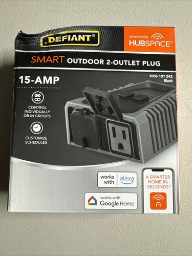 Defiant Smart Wi-Fi Bluetooth 2 Outlet Outdoor Plug w/ 15A 120V Damaged ...