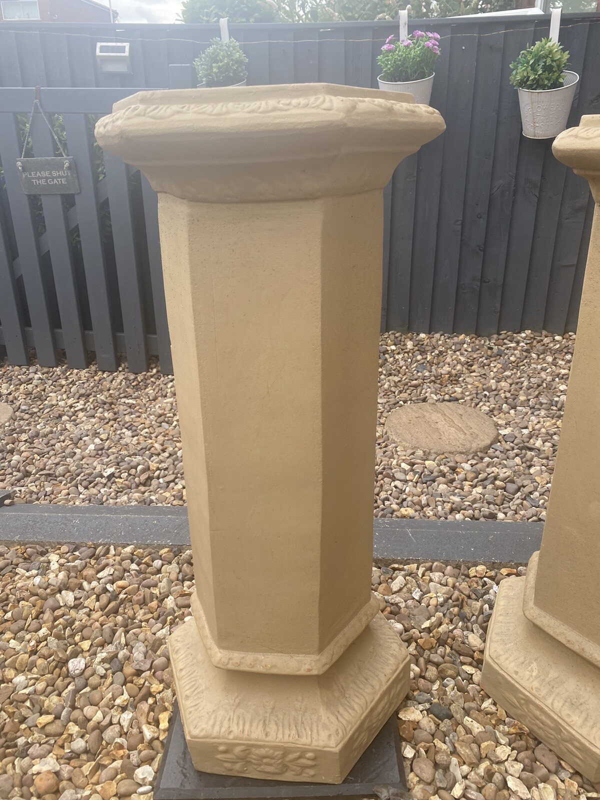 Pair Of Vintage Column Stone Effect Ceramic Pedestal Pillar Plinths ...