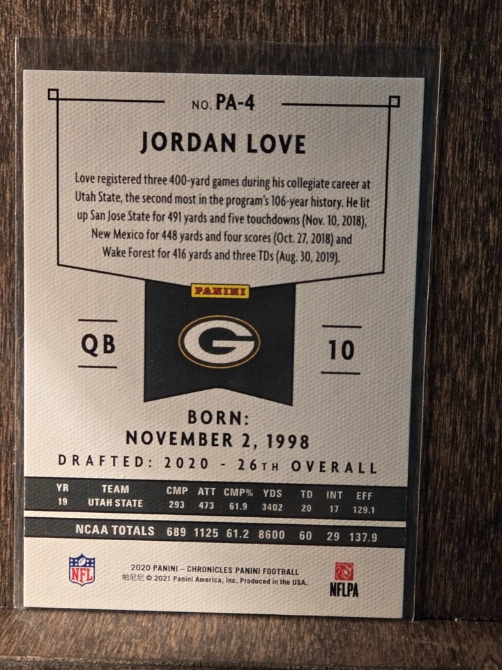 2020 Panini Chronicles #PA-4 Jordan Love RC Panini Green Bay Packers | eBay