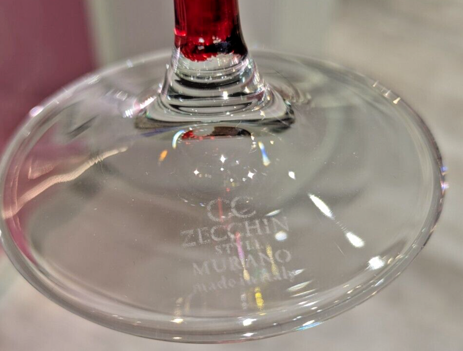 CC ZECCHIN MURANO Wine Glass, Rainbow Swirl Pattern 8-1/8” Tall, Set of ...