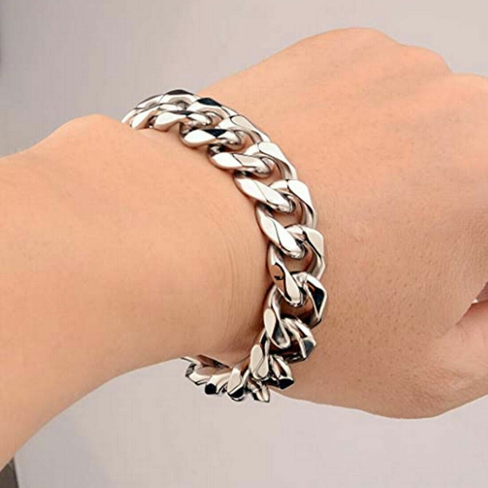 Men's Choker Tail Hip Hop Rapper Stainless Steel Silver Cuban Chain ...