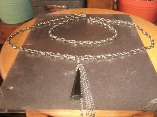 Geometric Black Shape & Tassel Pendant Rope Chain Necklace Silver Tone ...