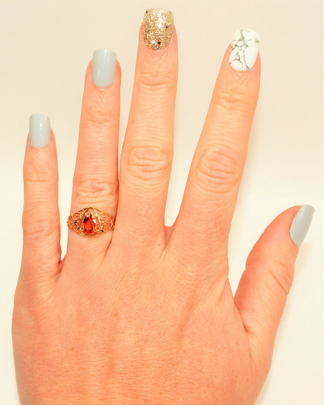 Natural Padparadscha Sapphire Ring 14K Solid Gold .77ct Pear Gemstone ...