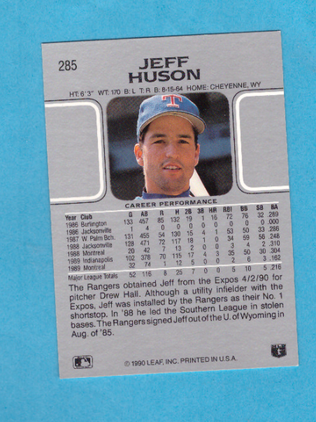1990 Leaf Baseball card #285 Jeff Huson Rangers | eBay