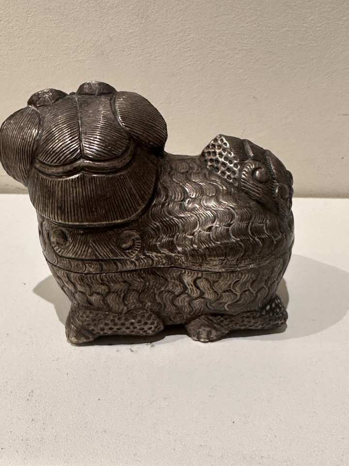 Unusual 19th Cent Chinese Export Foo Lion/Dog Coin Silver box Marked on ...